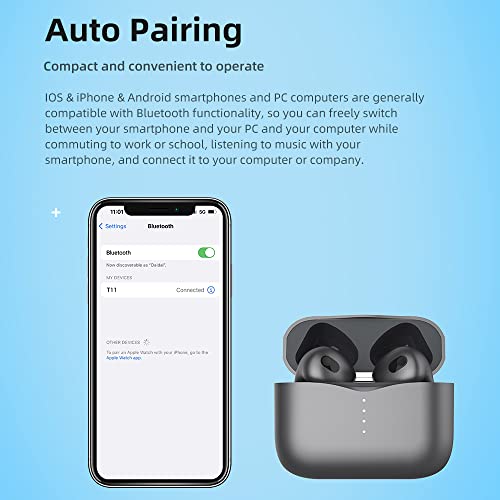 IMIKI T11 Bluetooth 5.3 Earbuds Wireless Headphones with Wireless Charging Case, Built in Mic Headset for Sports, Grey