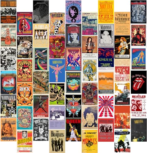 BAYKUL Rock Band Posters for Room Aesthetic 90s, Vintage Rock Wall Collage Kit 54PCS, Retro Music Concert Album Wall Decor (4x6 inch) Nirvana Poster, Band Posters Vintage Room Decor, 70s Decor