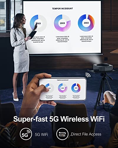 Ultimea Smart Projector with Auto Focus&Auto Keystone, Native 1080P Projector 700ANSI 21000Lux Ultra Bright even on Four Corners, 5G WiFi Bluetooth Projector Support 4K, for iOS Android Phone/TV Stick