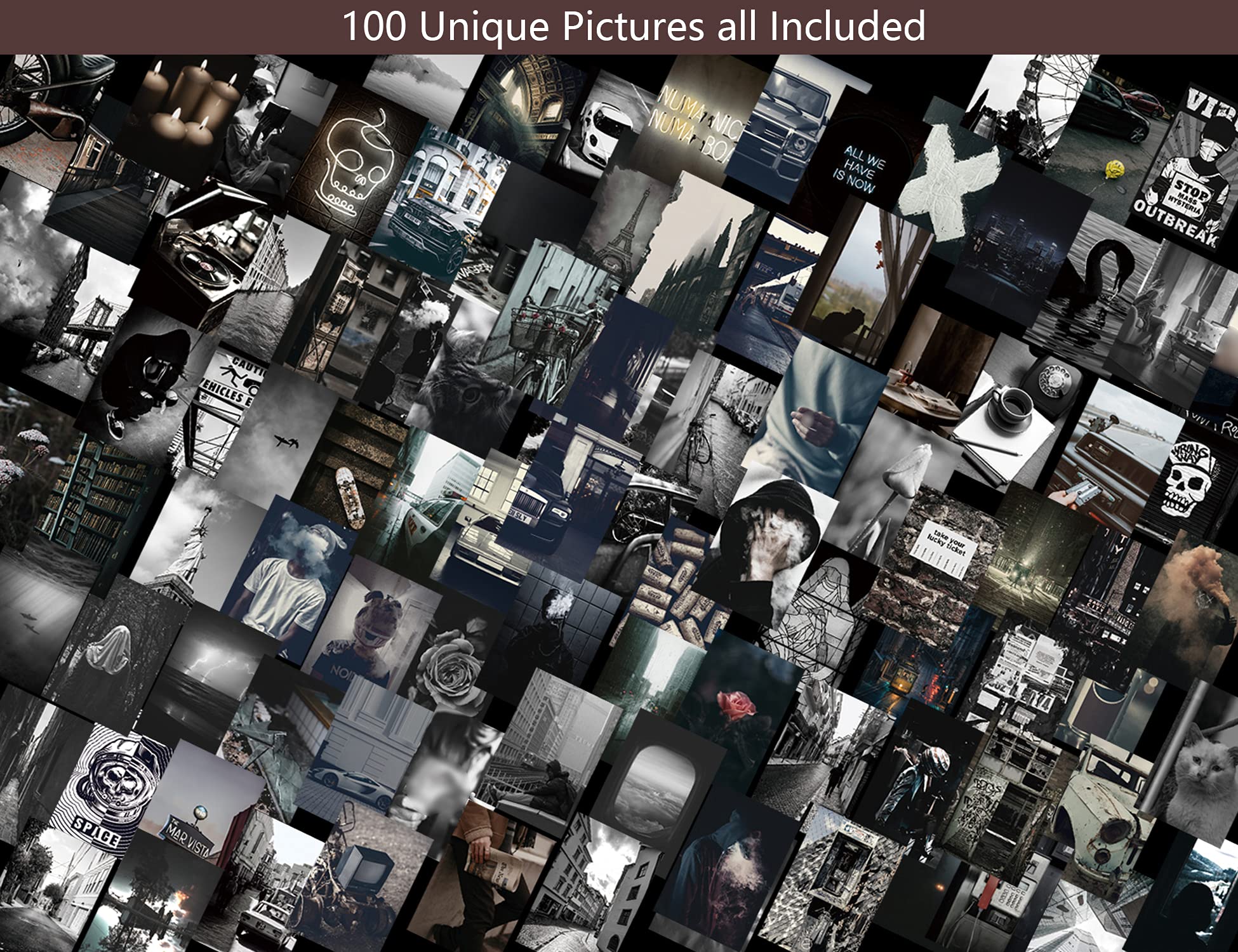 Photo Collage Kit Gloomy for Wall, 100 Pictures Black and White Aesthetic Posters for Wall Decor | Dark Academia Retro Decor for Bar