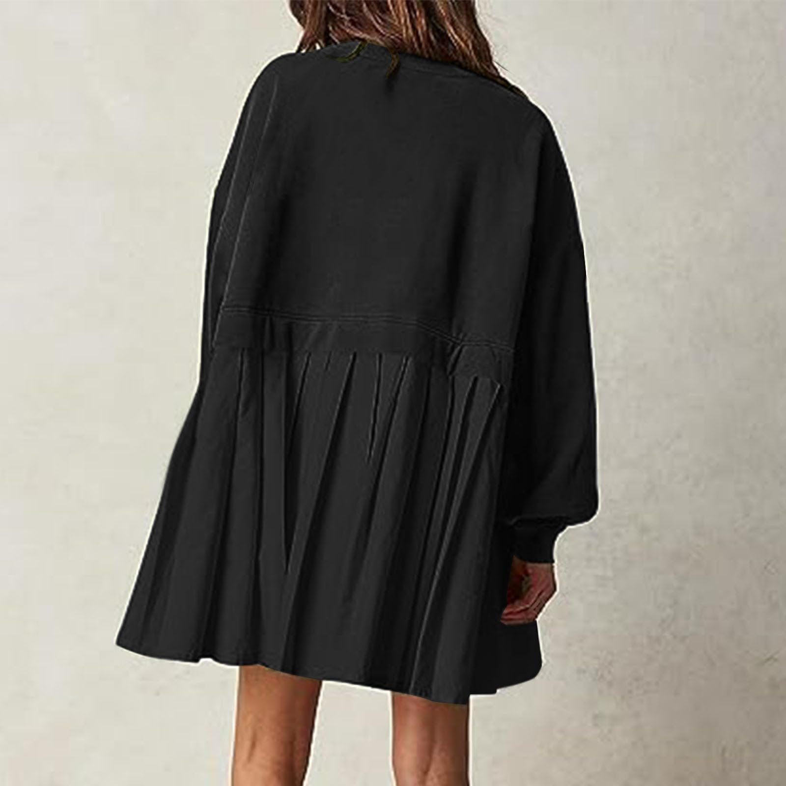 Lenago Women Oversized Sweatshirt Dress Scuba Dupes Sweatshirt Hot Shot Free Patchwork Long Sleeve Crewneck Pullover Tops People Baggy Flowy Pleated Sweatshirts Mini Dress My the Orders Black S