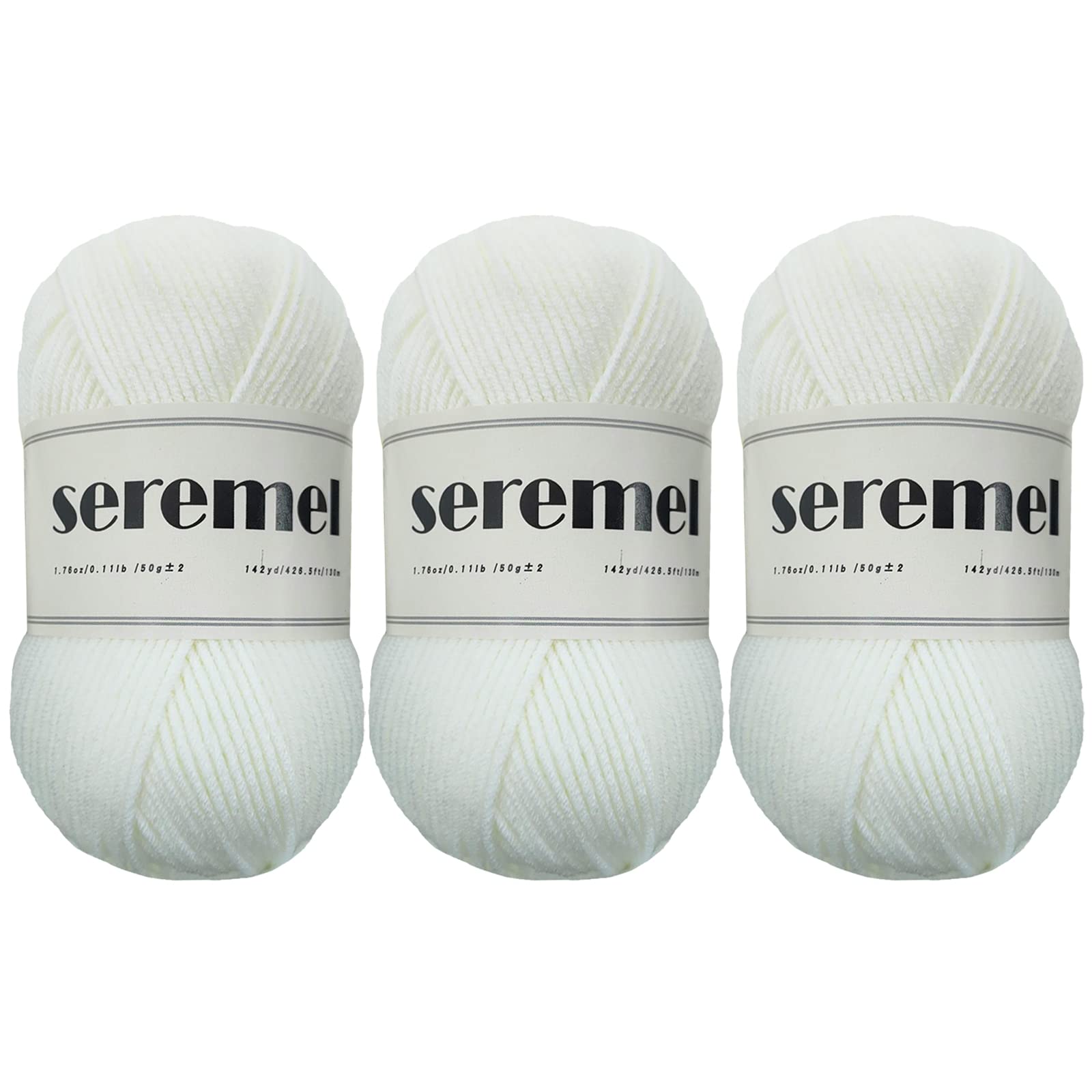 3 Pcs of Crochet Yarn Total 150g (426 Yards) Multi-Color 4-ply Acrylic Yarn Skeins, Seremel Brand Yarns for Crocheting and Knitting (Soft White)