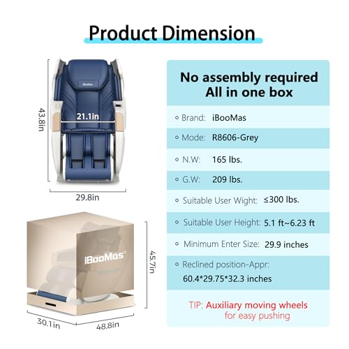 iBooMas Massage Chair,APP Control Massage Chairs Zero Gravity Full Body with Back and Calf Heating,Auto Leg Extension,SL Track,Thai Stretch,Foot Rollers,Airbags,Bluetooth,R8606(Blue)