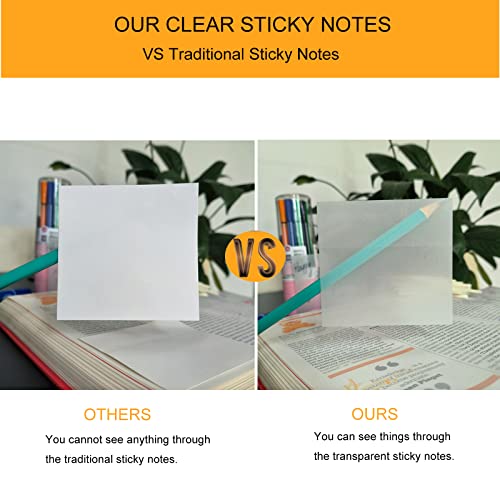 400 Sheets Kaseamu Transparent Sticky Notes 3x3 Inch, 8 Packs of Clear Sticky Notes, Waterproof Translucent Sticky Notes, Aesthetic Sticky Notes for Annotation Supplies, Office & School Supplies