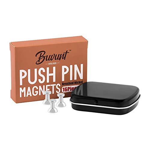Magnetic Push Pins, Refrigerator Magnets, 16pcs Brushed Nickel Push Pin Magnets Perfect for Fridge Magnets, Office Magnets, Whiteboard Magnets, Map Magnets
