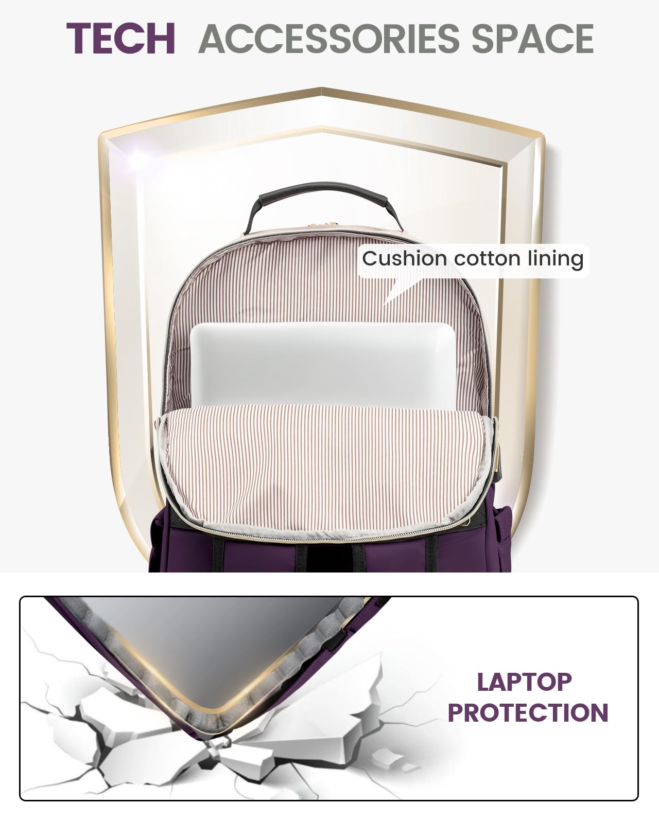 LOVEVOOK Laptop Backpack Purse for Women, Work Travel Computer Bags, College School Backpack for Student Girl, Quilted Casual Daypack with USB Port, Fit 15.6 Inch Laptop, Deep Plum