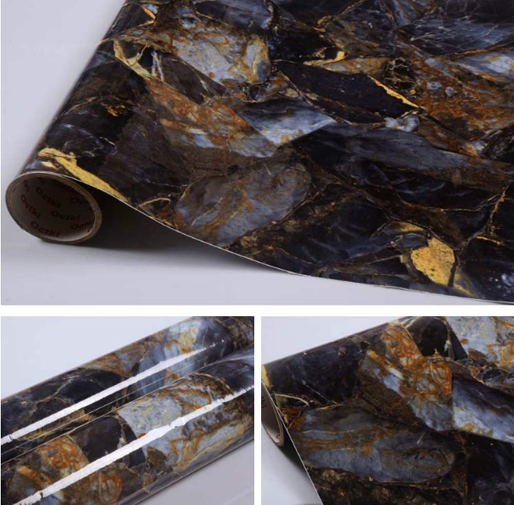Yija Blue Granite Look Marble Gloss Film Vinyl Self Adhesive Counter Top Peel and Stick Wall Decal (15.6In by79In)