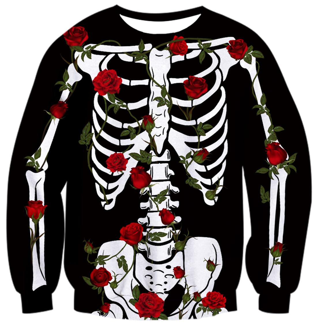 Idgreatim Women Men Skeleton Shirt Long Sleeve Halloween Cosplay Sweatshirt Black Novelty Tops for Halloween Day XL