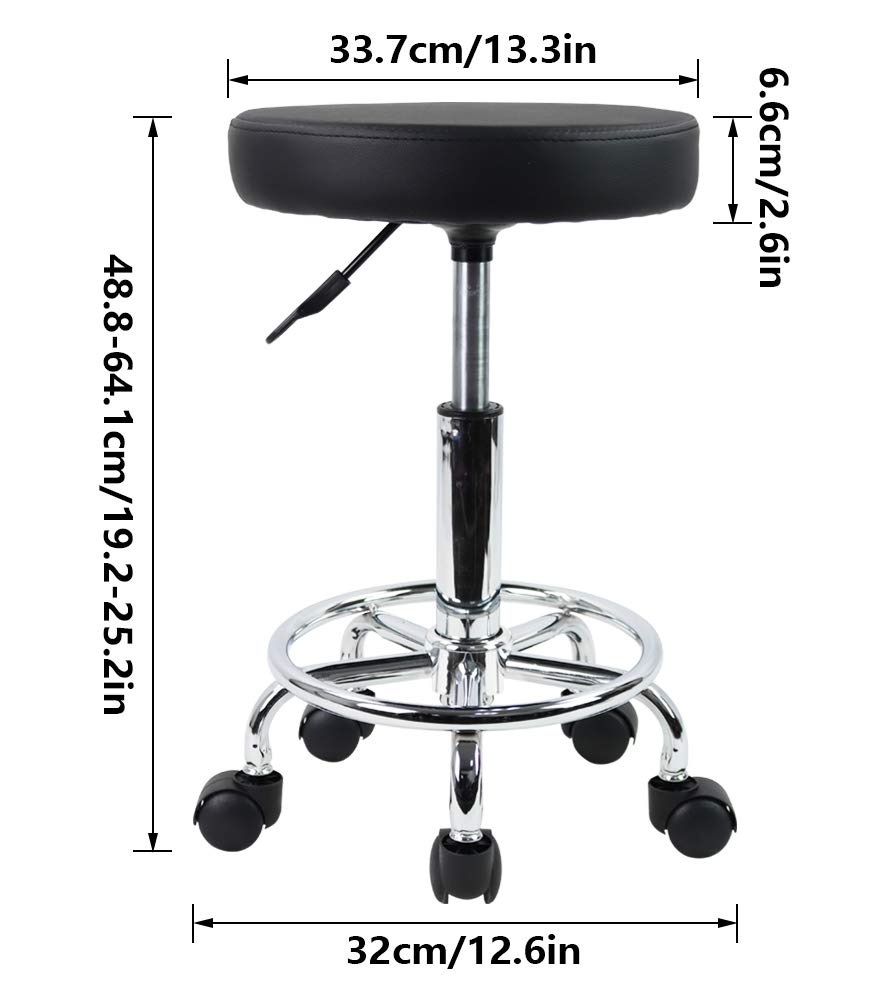 KKTONER PU Leather Round Rolling Stool with Foot Rest Swivel Height Adjustment Spa Drafting Salon Tattoo Work Office Massage Stools Task Chair Small (Black)