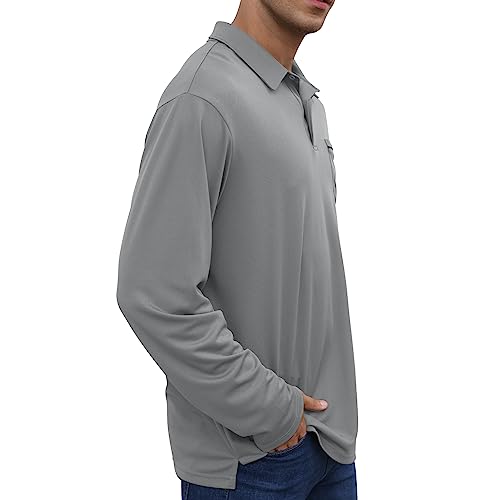 Lexiart Mens Athletic Golf Polo Shirts - Long Sleeve Workout Polos Quick Dry T-Shirt