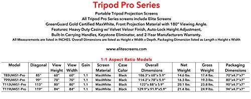 Elite Screens Tripod Pro Series, 119-INCH 1:1, 16:9, 4:3 Adjustable Multi Aspect Ratio Portable Indoor Outdoor Projector Screen, 8K / 4K Ultra HD 3D Ready, 2-YEAR WARRANTY, T119UWS1-PRO, black