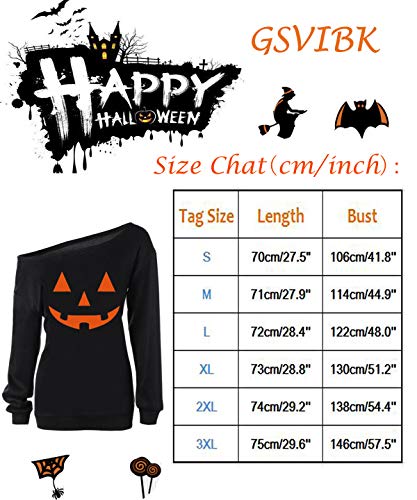 GSVIBK Womens Halloween Shirt Pumpkin Sweatshirt Halloween Off Shoulder Sweatshirts Long Sleeve Slouchy Pullover Tops 248 Black 3XL