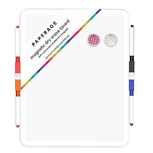 Dry Erase Board 8.5 X 11 inch Magnetic Whiteboard with 4 Markers and 2 Magnets with White Frame. Use for School, Home, Office, Remote Learning. Easy to Hang on Walls or Magnetic Surfaces.