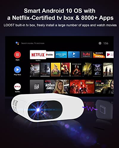 Projector with Android TV 10,4K Support Projector with Wifi Bluetooth Netflix-Certified Native 1080P 700 ANSI 5G Autofocus Portable Home Projector Stereo Sound Compatible with Laptop/Phone/HDMI/AV/USB