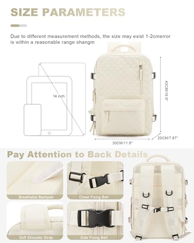 livbote Travel Backpack for Women, Large Carry on Backpack Flight Approved with Shoe Compartment & USB Charging Port, Waterproof Casual Daypack Work Business Backpacks Mochila de viaje, Beige