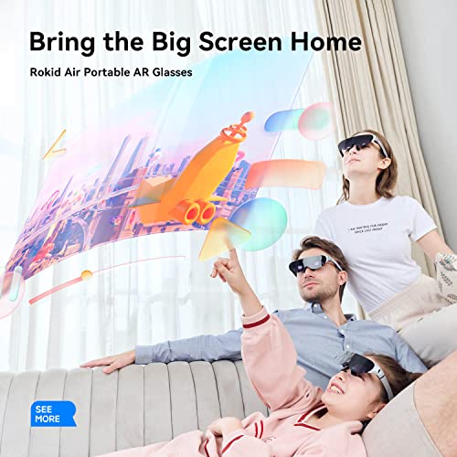 Rokid Air AR Glasses, Myopia Friendly Pocket-Sized Yet Massive 120"" Screen with 1080P OLED Dual Display, 43°FoV, 55PPD