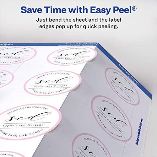 Avery Printable Round Labels with Sure Feed, 2" Diameter, Glossy White, 60 Customizable Labels (22817)