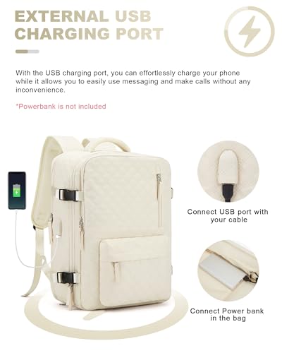 livbote Travel Backpack for Women, Large Carry on Backpack Flight Approved with Shoe Compartment & USB Charging Port, Waterproof Casual Daypack Work Business Backpacks Mochila de viaje, Beige