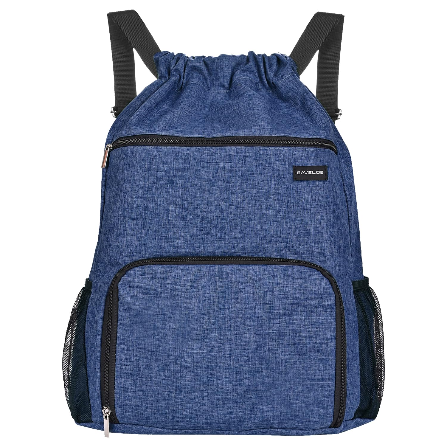 BAVELOE Drawstring Backpack Sports Gym Bag Wet Pocket & Shoe Compartment, Water-Resistant String Bag for Women Men(Navy Blue)
