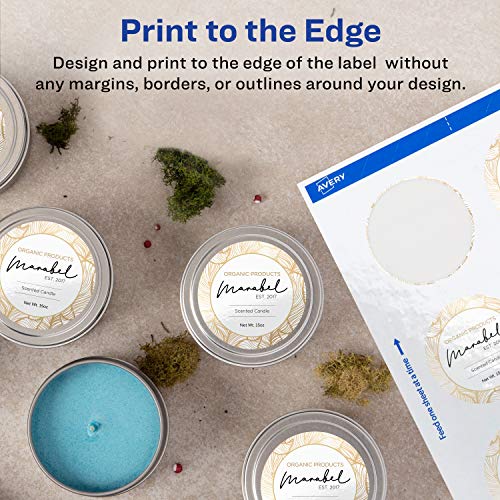 Avery Printable Round Labels with Sure Feed, 2" Diameter, Glossy White, 60 Customizable Labels (22817)