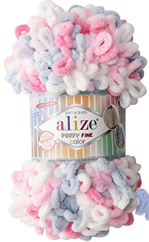 Alize Puffy Fine Color Baby Blanket Small Loop 100% Micropolyester Soft Yarn Lot of 4skn 400gr 64yds (5945)