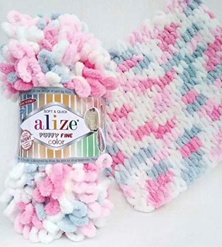 Alize Puffy Fine Color Baby Blanket Small Loop 100% Micropolyester Soft Yarn Lot of 4skn 400gr 64yds (5945)