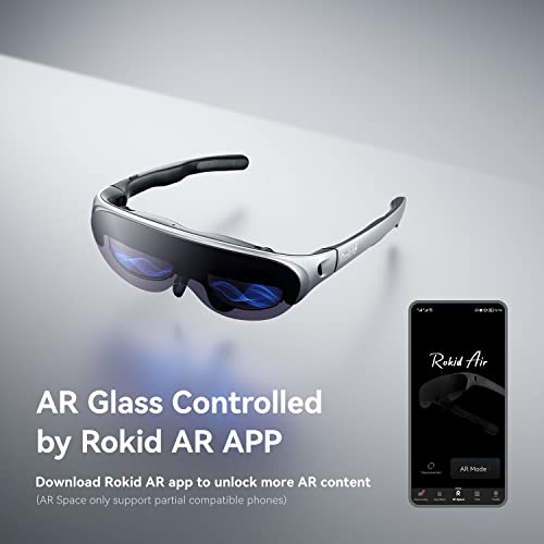 Rokid Air AR Glasses, Myopia Friendly Pocket-Sized Yet Massive 120"" Screen with 1080P OLED Dual Display, 43°FoV, 55PPD