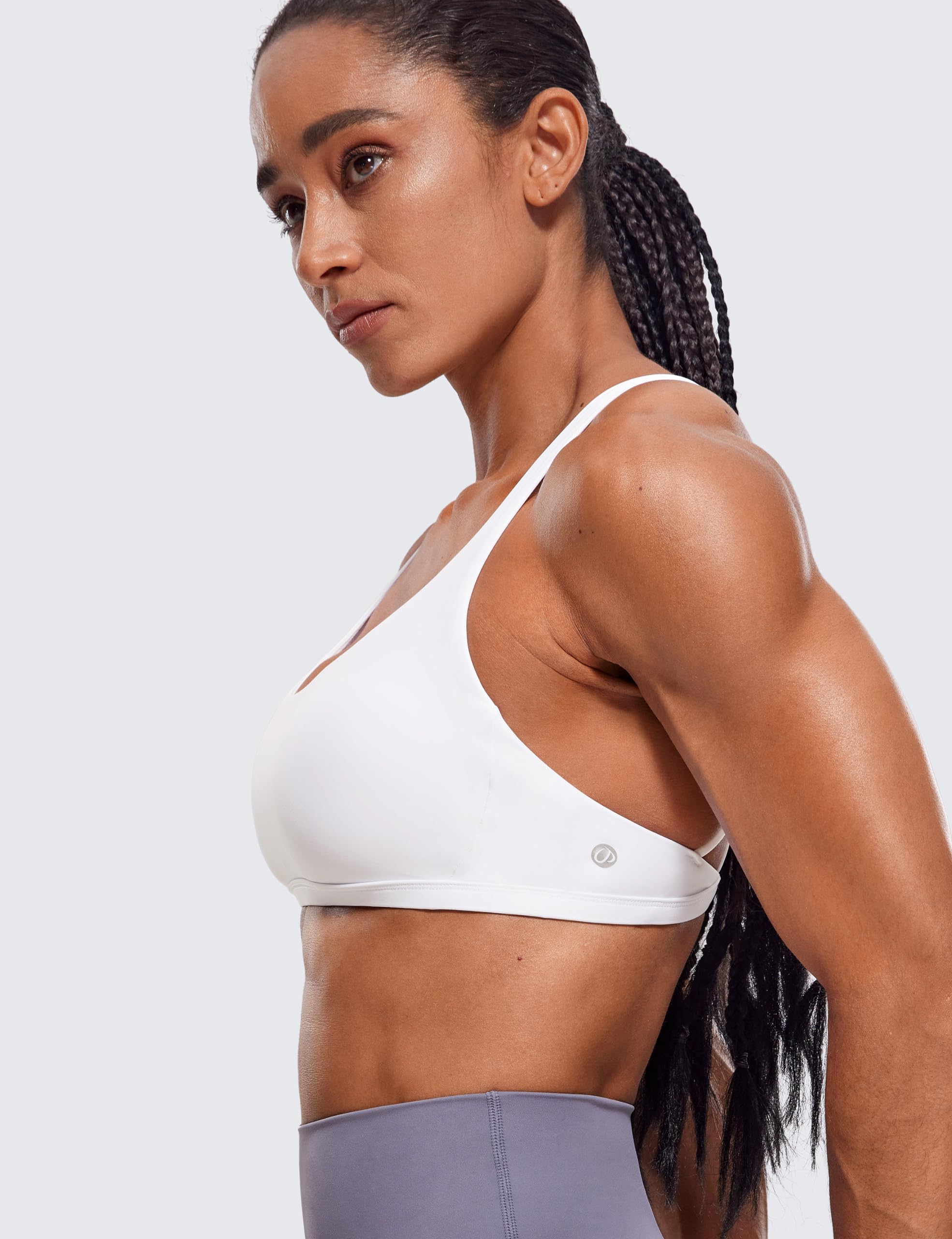 CRZ YOGA Womens Strappy Sports Bra - Criss Cross Back Padded Medium Support Wireless Gym Cami Workout Yoga White Medium