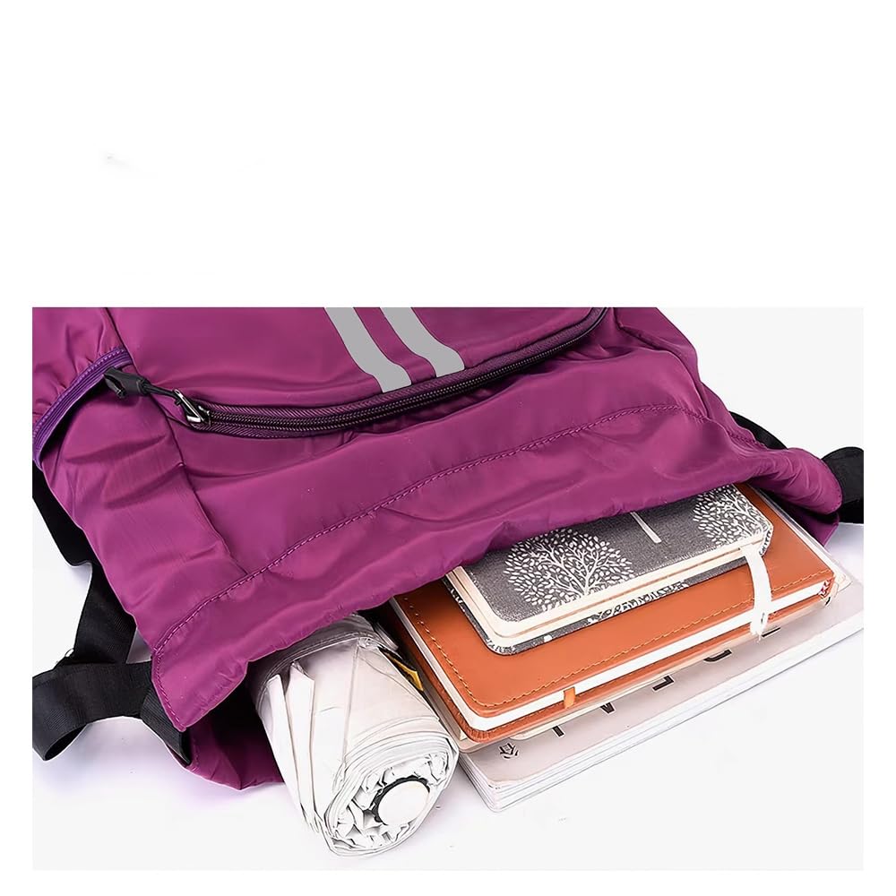 Oziral Drawstring Backpack, Water-Resistant Sports Gym Bag with Shoe Compartment and Two Side Mesh Pockets, String Backpack with Reflective Strip for Men and Women (Purple)