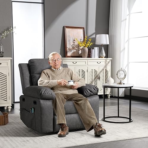 JEEOHEY Recliner Chair, Electric Power Lift Chair,Upholstered PU Leather Massage Chair Recliner Sofa with Heated,Adjustable Modern Reclining Chair for Elderly Adults(Grey)