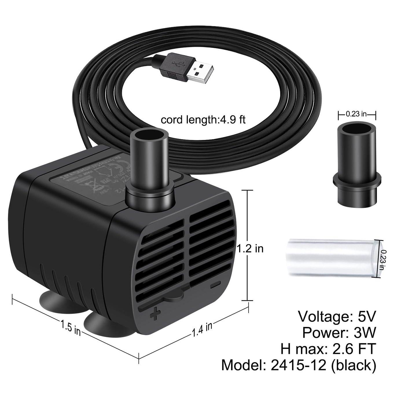 Mini Submersible Water Pump, Ultra Quiet USB Fountain Pump DC 5V, for Pet Water Fountain, Aquarium Fish Tank, Tabletop Fountain, Water Gardens and Hydroponic Systems