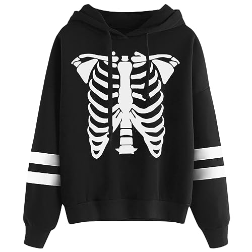 Women Halloween Funny Spooky Pullover Sweatshirts Graphic Print Long Sleeves Hoodie Skeleton M