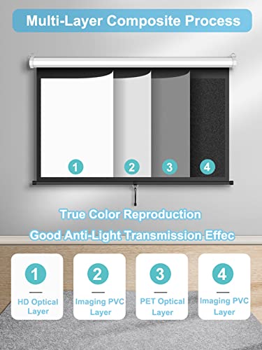 Manual Pull Down Projection Screen, 60-inch Portable HD Movie Screens, Wall-Mounted/Hanging Projector Screen, Anti-Rust Metal Shell, Support 4:3 16:9 3D 4K (Size : 60Inch 16-9)