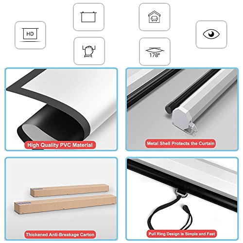 Manual Pull Down Projection Screen, 60-inch Portable HD Movie Screens, Wall-Mounted/Hanging Projector Screen, Anti-Rust Metal Shell, Support 4:3 16:9 3D 4K (Size : 60Inch 16-9)