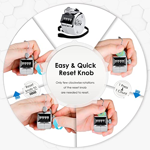 KTRIO Metal Handheld Tally Counter 2 Pack 4-Digit Number Count Clicker Counter, Hand Mechanical Counters Clickers Pitch Counter for Coaching, Crocheting, Lap Walking, Stitch, School & Office, Silver