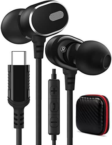 ACAGET USB C Headphones for Galaxy S23 Ultra S22 Plus Type C Earphones Noise Cancelling Wired Headphone Digital DAC HiFi Stereo in Ear Earbuds for Samsung A53 S21 S20 FE Pixel 7 Pro 6A iPad Pro Black