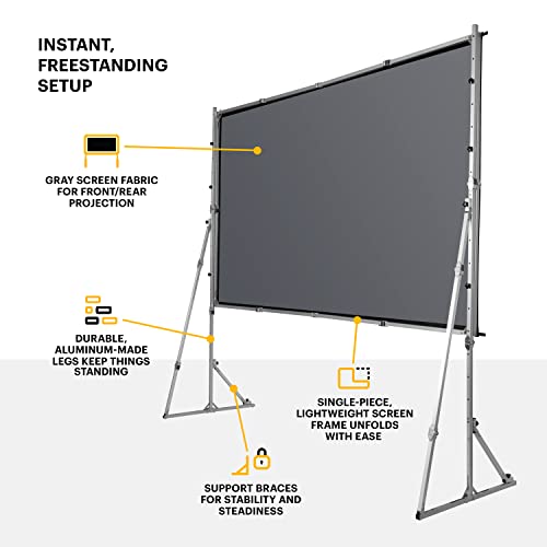 KODAK 150” Dual Projector Screen W/ Stand - Fast Fold Gray Rear Projection Backdrop for Outdoor & Indoor Movies with Tripod, Outdoor Stability Kit, & Black Storage Carry Case