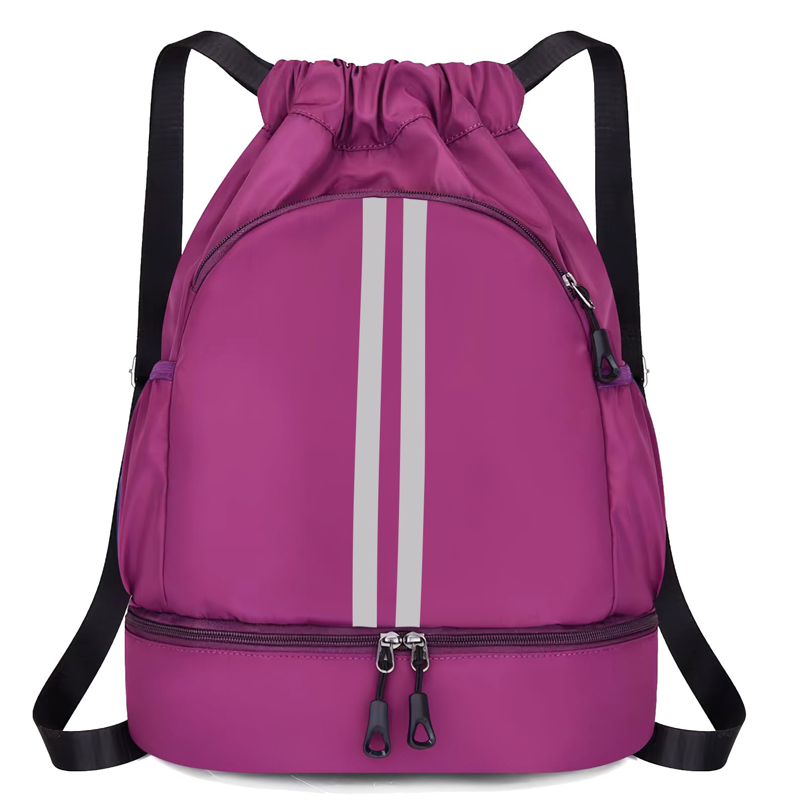 Oziral Drawstring Backpack, Water-Resistant Sports Gym Bag with Shoe Compartment and Two Side Mesh Pockets, String Backpack with Reflective Strip for Men and Women (Purple)
