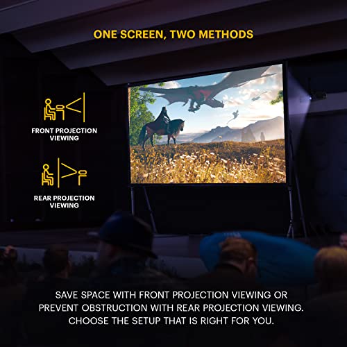 KODAK 150” Dual Projector Screen W/ Stand - Fast Fold Gray Rear Projection Backdrop for Outdoor & Indoor Movies with Tripod, Outdoor Stability Kit, & Black Storage Carry Case