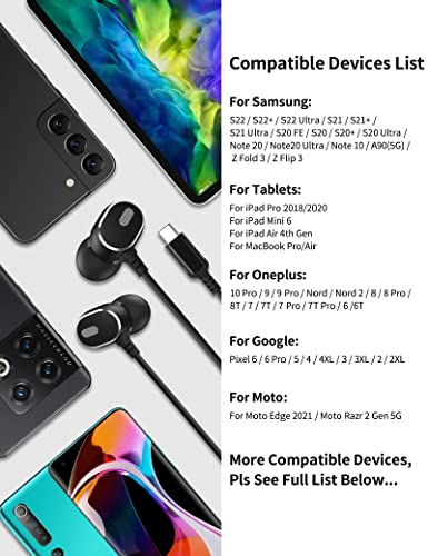 ACAGET USB C Headphones for Galaxy S23 Ultra S22 Plus Type C Earphones Noise Cancelling Wired Headphone Digital DAC HiFi Stereo in Ear Earbuds for Samsung A53 S21 S20 FE Pixel 7 Pro 6A iPad Pro Black