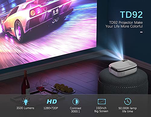 FZZDP New Tech 5G Mini Projector TD92 Native 720P Smart Phone Projector 1080P Video 3D Home Theater Portable Proyector ( Size : Multiscreen Version )