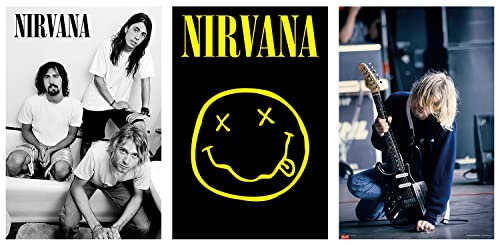 Nirvana - 3 Piece Music Poster Set (Logo/Smiley, Kurt, Krist & Dave, Kurt Live On Stage) (Size: 24" x 36" each)