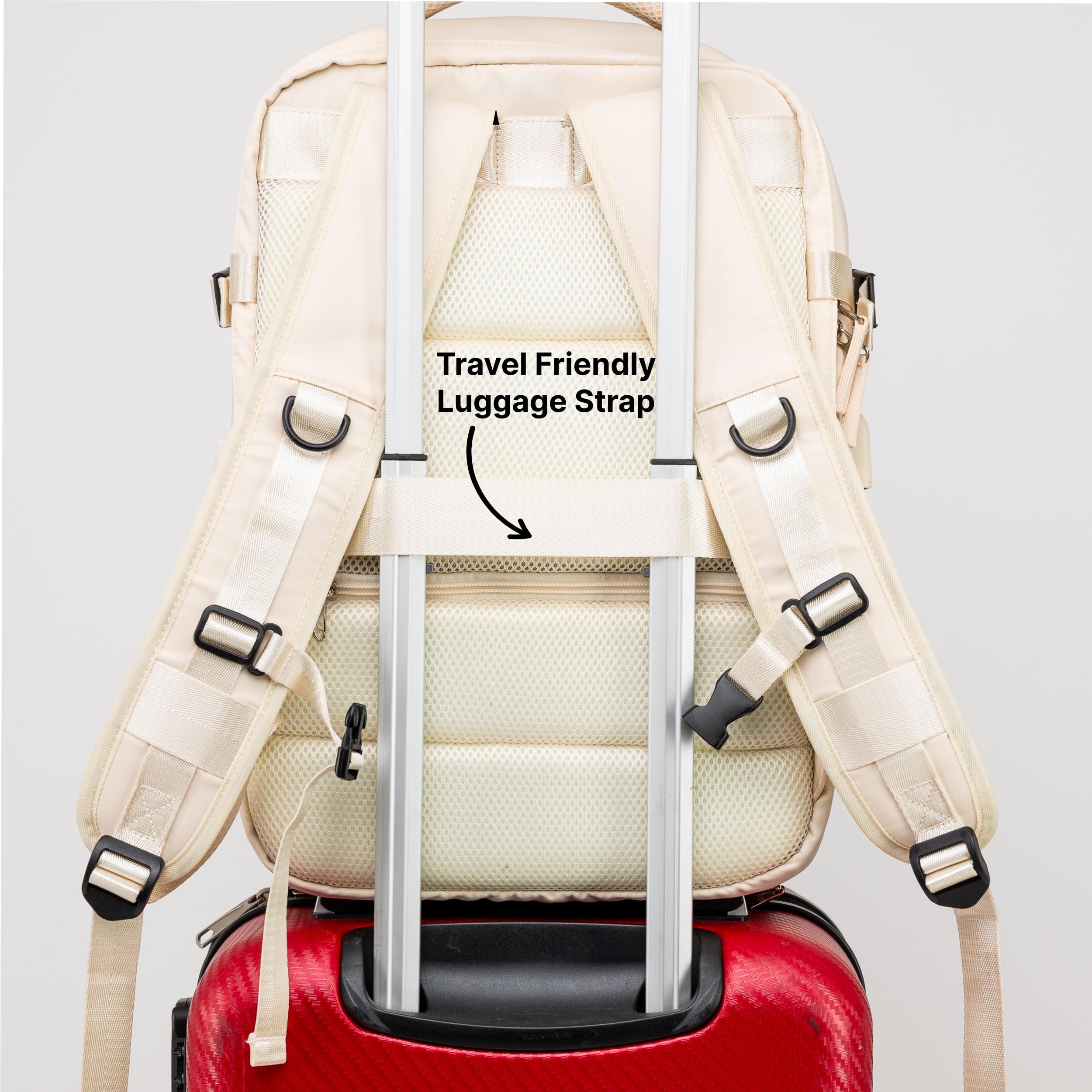 (Not Made In China) Travel Backpack For Men and Women, Airline Approved Carry On Bag w/Shoe Compartment, Holds 15.6" Laptop Computer, USB Charging Port (Amerigo, Beige,1 Pack)