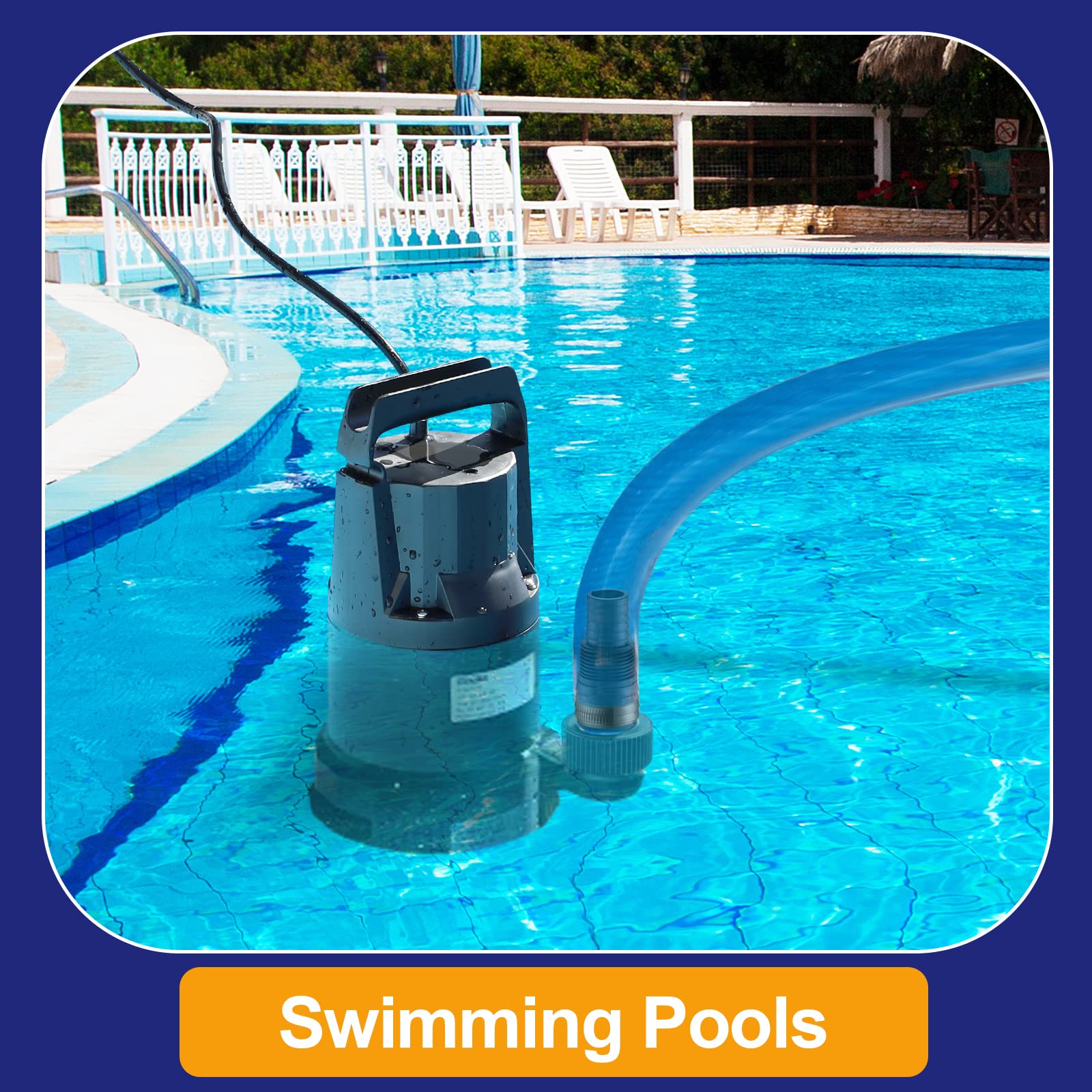 WASSERMANN 1/2HP Water Pump,3500GPH Submersible Thermoplastic Utility Pump with 10 FT Power Cord,Electric Portable Transfer Clean/Dirty Sump Pump for Swimming Pool Tubs Garden Ponds Draining