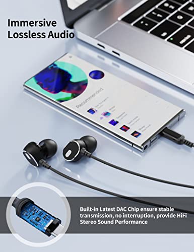 ACAGET USB C Headphones for Galaxy S23 Ultra S22 Plus Type C Earphones Noise Cancelling Wired Headphone Digital DAC HiFi Stereo in Ear Earbuds for Samsung A53 S21 S20 FE Pixel 7 Pro 6A iPad Pro Black