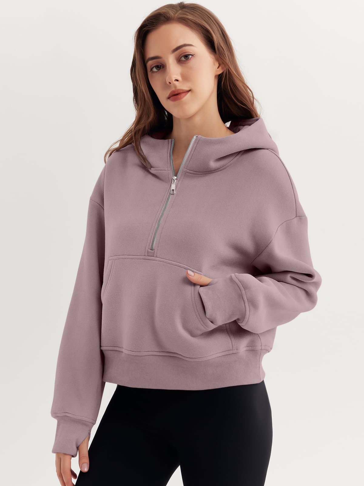 EFAN Sweatshirts Womens Hoodies Oversized Sweaters Quarter Half Zip Pullover Winter Jackets Fall Fashion Outfits 2023 Y2K Clothes Darkpink
