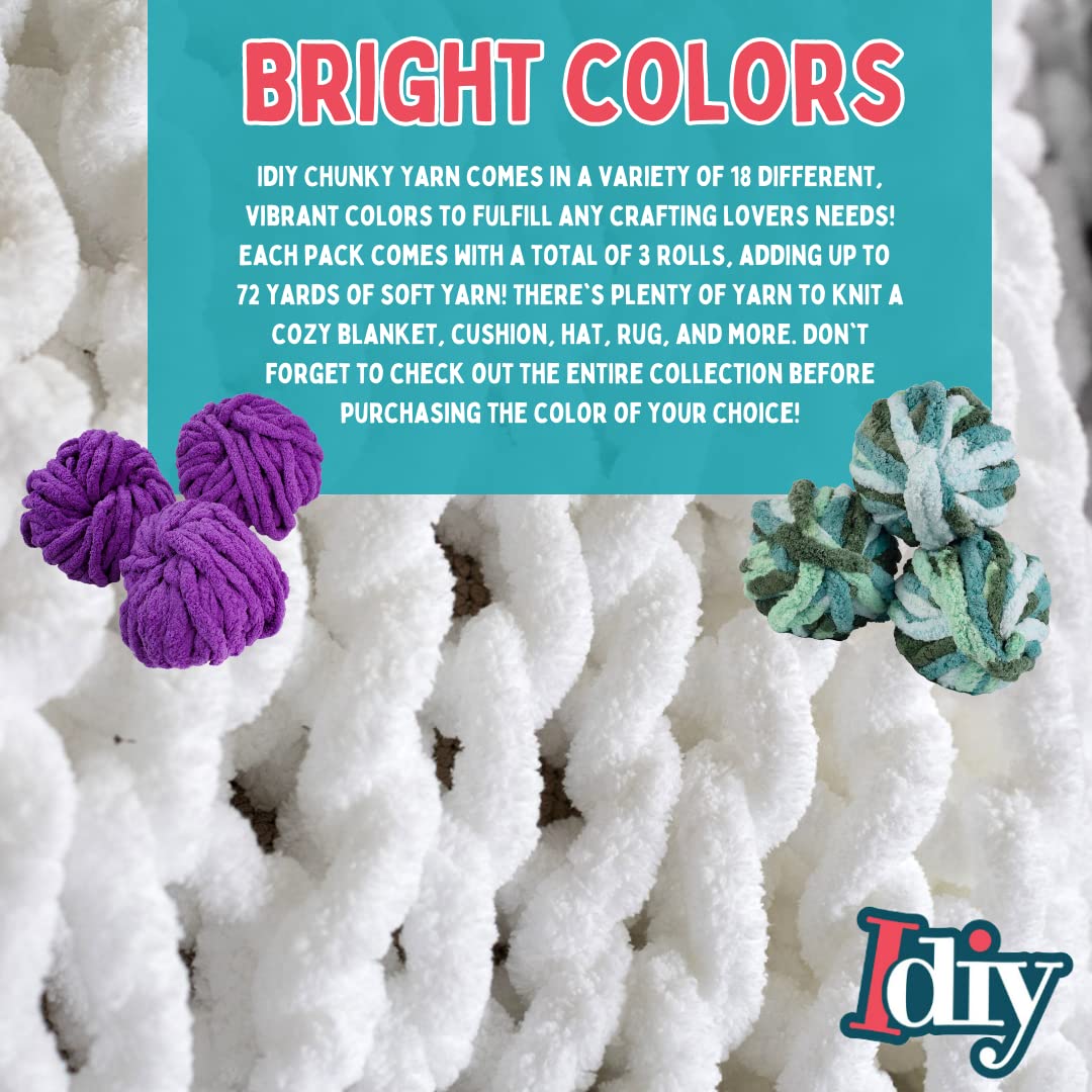 iDIY Chunky Yarn 3 Pack Skein (72 Yards) - Light Grey - Fluffy Chenille Yarn Perfect for Soft Throw and Baby Blankets, Arm Knitting, Crocheting and DIY Crafts and Projects! Homemade Holiday Gift