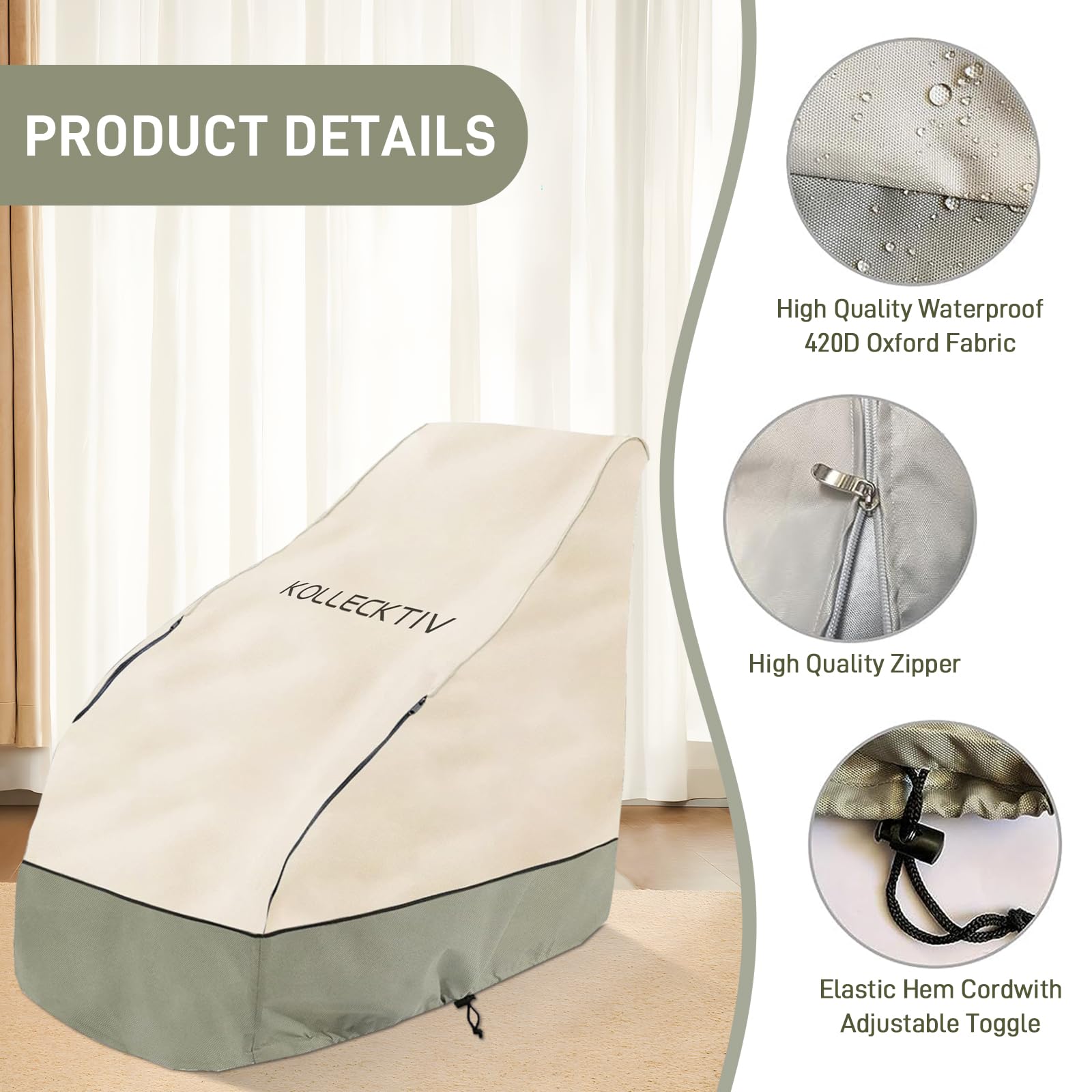 Kollecktiv Massage Chair Cover, Waterproof Dustproof Protector Cover for Full Body Massage Chair Recliner, Cover with Drawstring, Zero Gravity Recliner Massage Chair Protector Cover