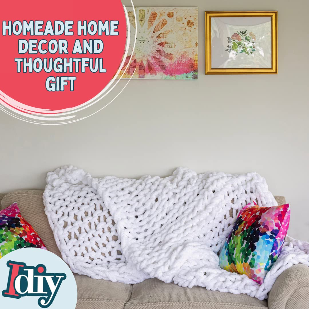 iDIY Chunky Yarn 3 Pack Skein (72 Yards) - Light Grey - Fluffy Chenille Yarn Perfect for Soft Throw and Baby Blankets, Arm Knitting, Crocheting and DIY Crafts and Projects! Homemade Holiday Gift