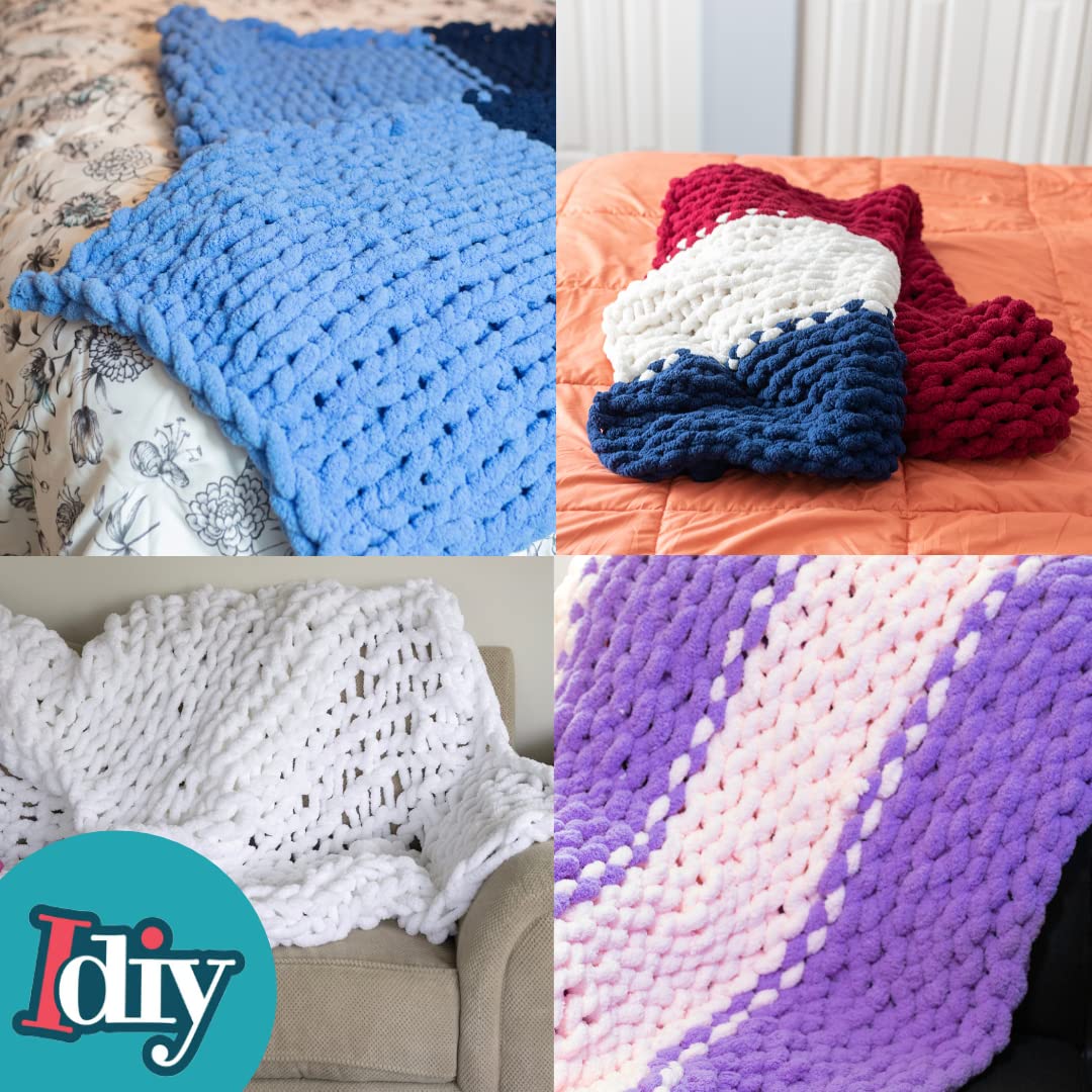 iDIY Chunky Yarn 3 Pack Skein (72 Yards) - Light Grey - Fluffy Chenille Yarn Perfect for Soft Throw and Baby Blankets, Arm Knitting, Crocheting and DIY Crafts and Projects! Homemade Holiday Gift